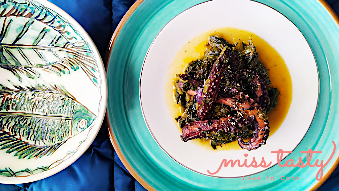 Σπανάκι με κρασάτο χταποδάκι - Miss Tasty