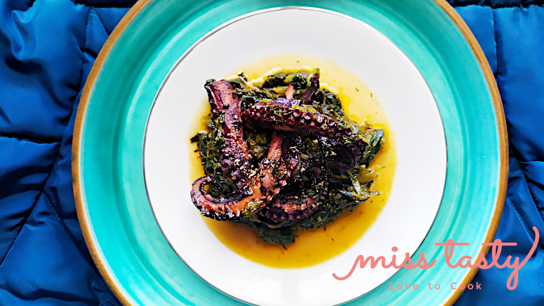 Σπανάκι με κρασάτο χταποδάκι - Miss Tasty