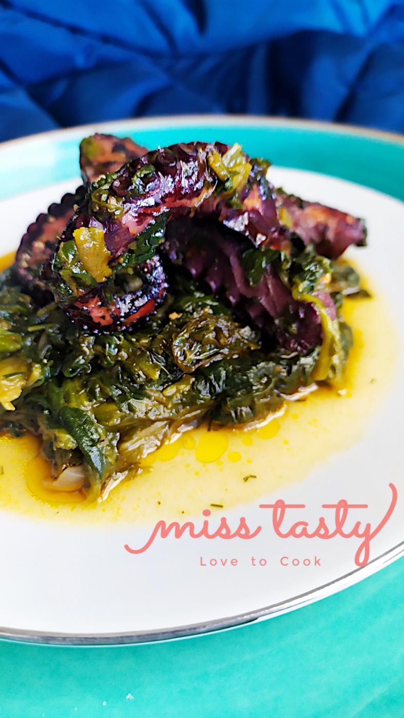 Σπανάκι με κρασάτο χταποδάκι - Miss Tasty